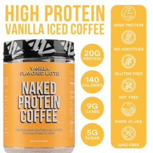 NAKED Vanilla Latte Protein Coffee - Premium Instant Coffee - Protein Shake, Iced Coffee, Protein Drinks, Delicious Keto Friendly and Gluten Free, 17 Servings