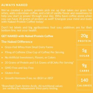 NAKED Vanilla Latte Protein Coffee - Premium Instant Coffee - Protein Shake, Iced Coffee, Protein Drinks, Delicious Keto Friendly and Gluten Free, 17 Servings