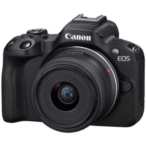 Canon EOS R50 Mirrorless Camera with Video Creator Kit + Canon RF-S 18-45mm f/4.5-6.3 is STM Lens + 2pc 64GB Memory Cards + Softwear Editor + Tripod & More (Renewed)