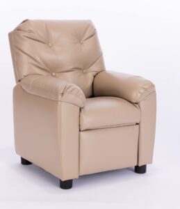 q-max tufted back sofa chair with pillow top armrest and footrest, beige finish children recliner