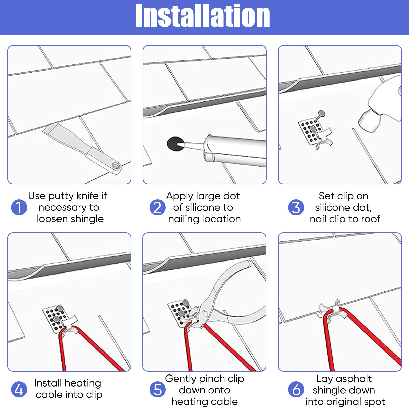 100 Pack Metal Cable Clips for Roof, Roof Heat Cable Clip, Aluminum Roof Clips, Heat Cables for Roof and Gutters, Cable Clips to Secure Ice Dam Heat Tape Protection (100)