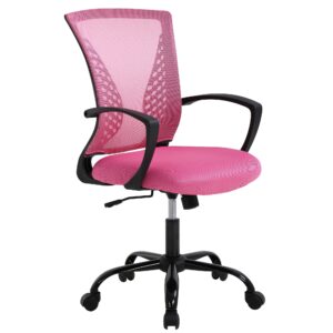 paylesshere office chair desk chair computer chair ergonomic chair adjustable executive mesh mid back with 360 degree swivel wheels lumbar support armrest (pink)