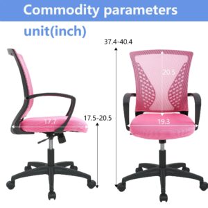 PayLessHere Office Chair Desk Chair Computer Chair Ergonomic Chair Adjustable Executive Mesh Mid Back with 360 Degree Swivel Wheels Lumbar Support Armrest (Pink)