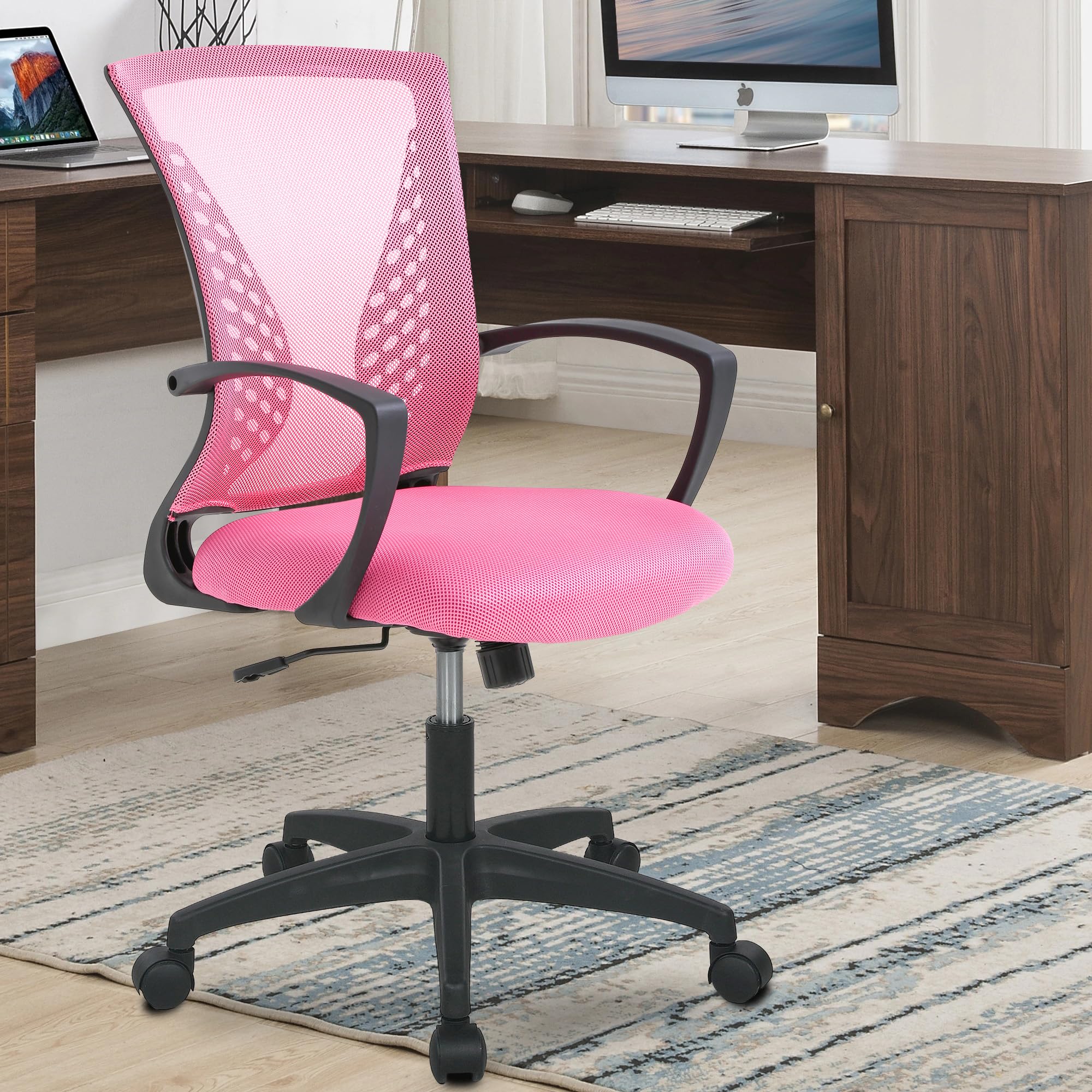 PayLessHere Office Chair Desk Chair Computer Chair Ergonomic Chair Adjustable Executive Mesh Mid Back with 360 Degree Swivel Wheels Lumbar Support Armrest (Pink)