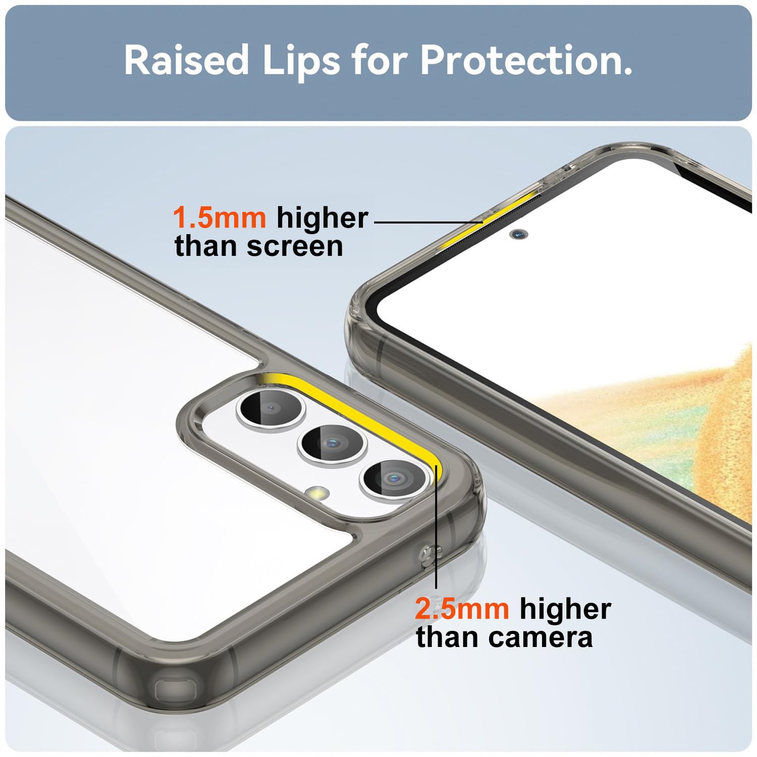 for Samsung S23 FE Case, Samsung Galaxy S23 FE 5G Case, with[Tempered Glass Screen Protector][Built-in 4 Airbags][Not-Yellowing] Military-Grade Shockproof Case for Galaxy S23 FE, Clear-Black