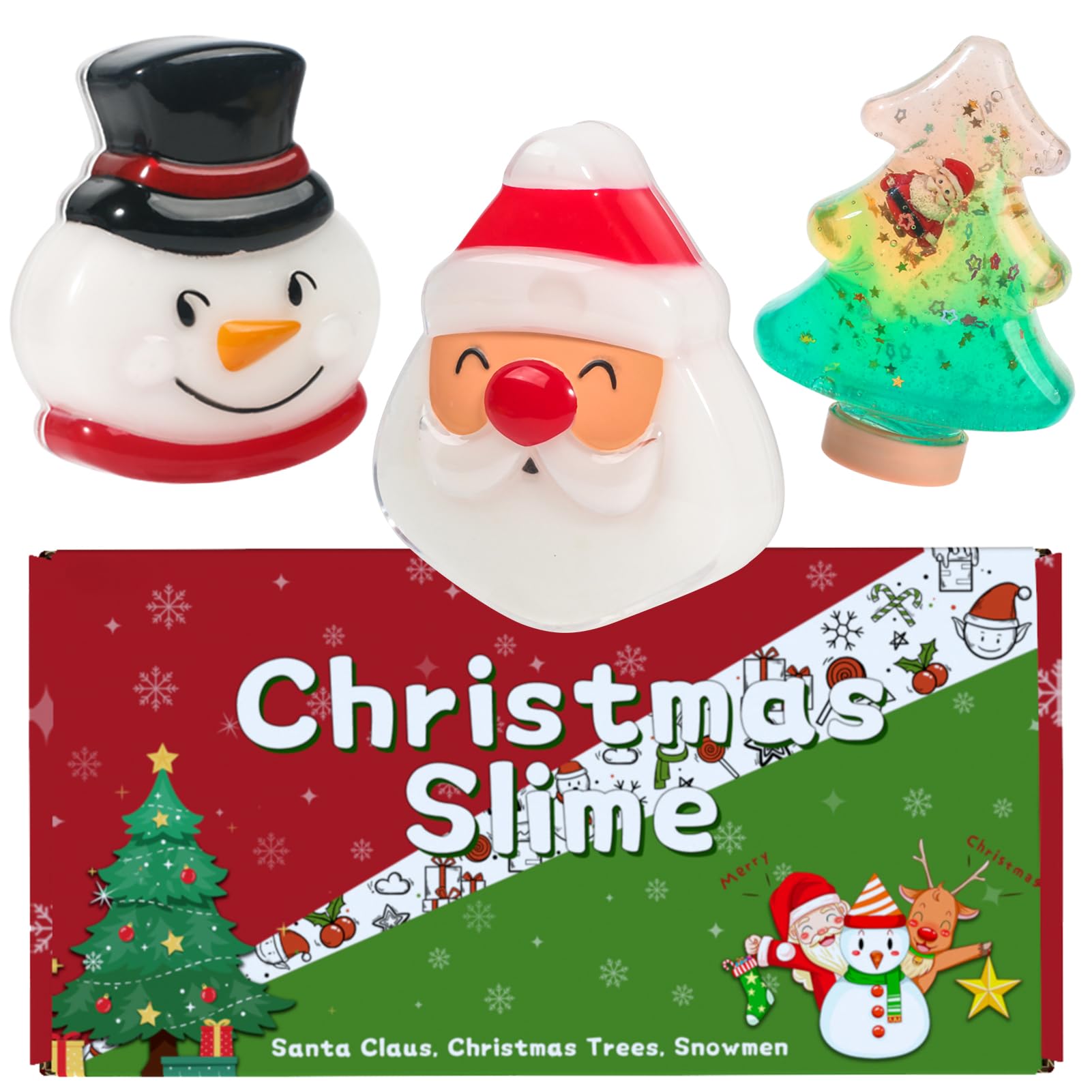 3 Pack Christmas Butter Slime Kit for Kids, Slime Kit for Girls & Boys, with Santa, Xmas Tree, Snowman, Party Favors & Putty Fun