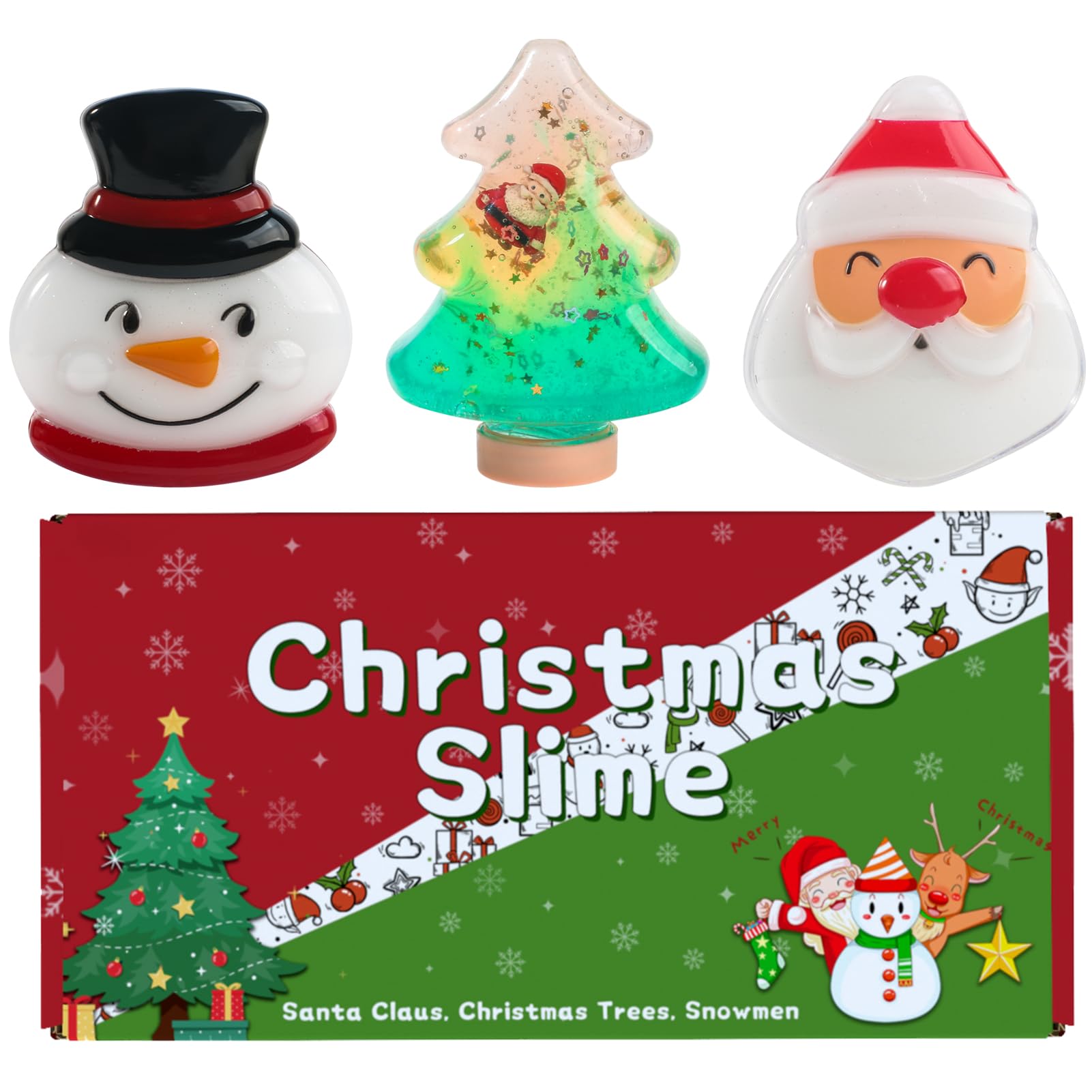 3 Pack Christmas Butter Slime Kit for Kids, Slime Kit for Girls & Boys, with Santa, Xmas Tree, Snowman, Party Favors & Putty Fun