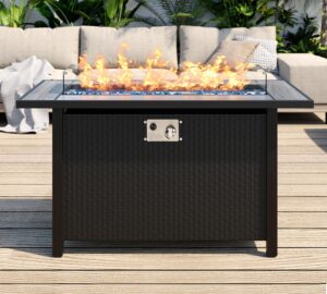 sunlei 45 inch gas fire pit table, patio outdoor propane fire pits with removable lid and lava rock, 50000 btu waterproof cover and tables for patio garden(grey)…