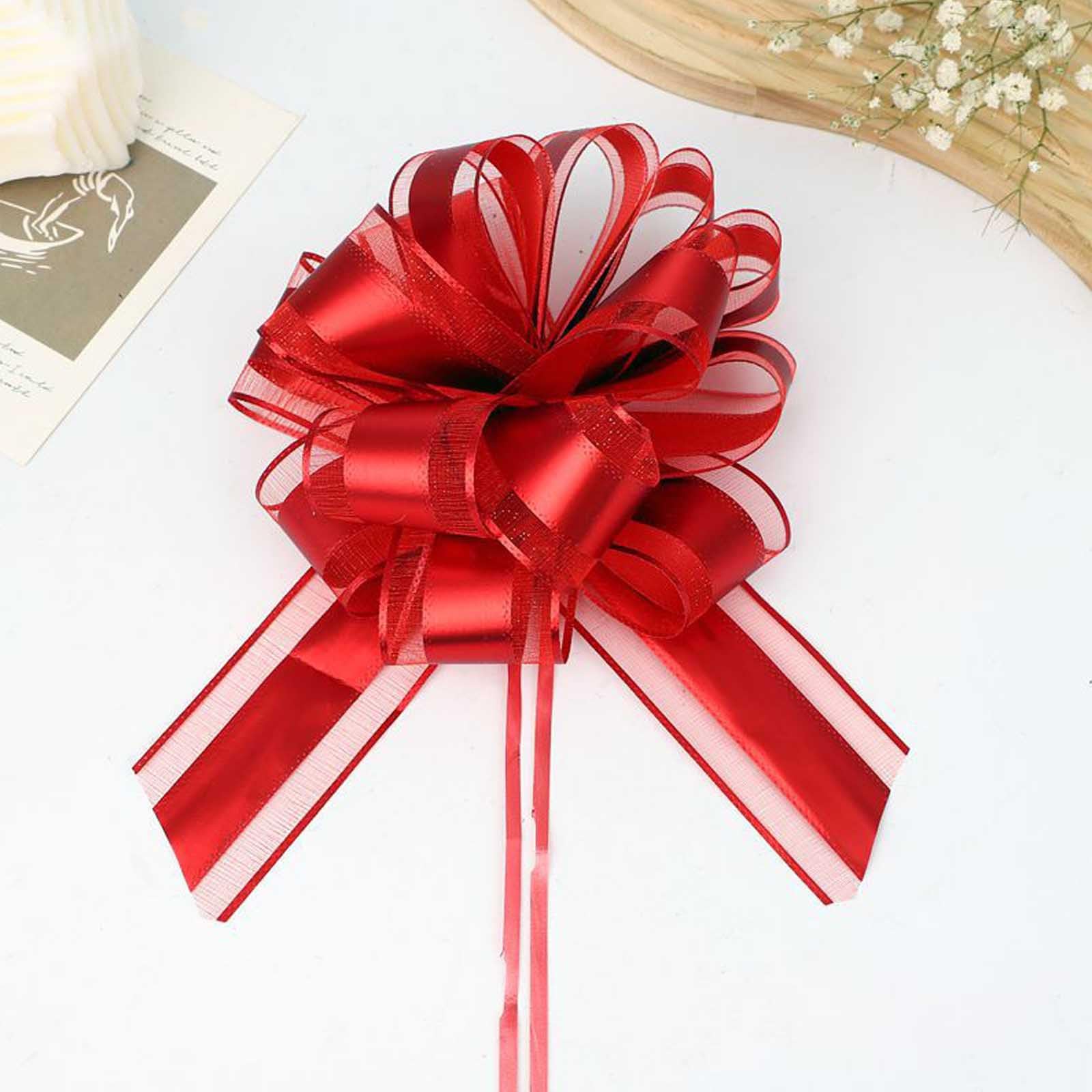 GAKA 10 Pieces Red Pull Bow, Large Pull Bows for Wrapping Gift or Flower Baskets Decorations, Christmas Valentine's Day Various Party Gift Flower Decorations