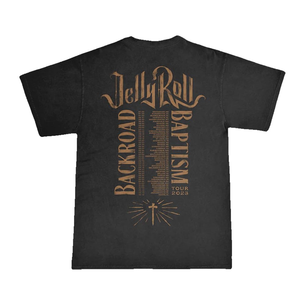 MARLLEGEBEE Jelly Roll T-Shirt Backroad Baptism Tour Photo Tee Crewneck Short Sleeve Black Cotton Top Hip Hop Clothes (Black,xx_s)