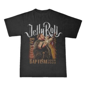 MARLLEGEBEE Jelly Roll T-Shirt Backroad Baptism Tour Photo Tee Crewneck Short Sleeve Black Cotton Top Hip Hop Clothes (Black,xx_s)