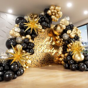 fotiomrg black and gold balloons garland arch kit, 5 10 12 18inch black gold confetti latex balloons for 2024 graduation decorations anniversary birthday party decorations