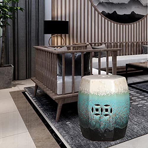 XARONF Ceramic Drum Stool, Decorative Drum Pier, Shoe-Changing Stool, Retro Dressing Stool. (Color : Dark Blue)