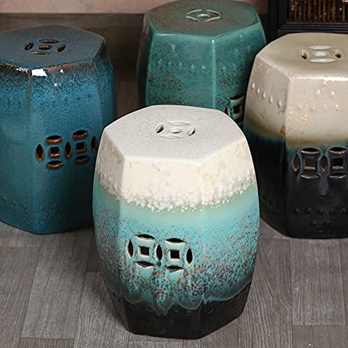 XARONF Ceramic Drum Stool, Decorative Drum Pier, Shoe-Changing Stool, Retro Dressing Stool. (Color : Dark Blue)