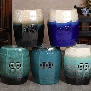 XARONF Ceramic Drum Stool, Decorative Drum Pier, Shoe-Changing Stool, Retro Dressing Stool. (Color : Dark Blue)