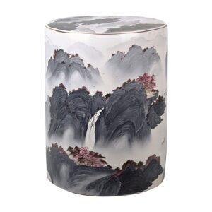 xaronf hand-painted landscape ceramic drum stool, cylindrical classical dressing stool, creative retro entry footstool. (size : a)