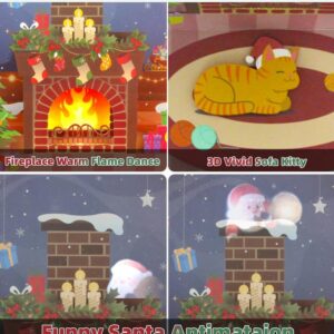 MZD8391 Upgraded Animated Santa Projections Christmas Cards, 3D Pop Up Christmas Gift Greeting Cards with Music & Lights, Music Play We Wish You A Merry Christmas for Christmas Holiday