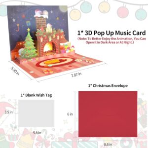 MZD8391 Upgraded Animated Santa Projections Christmas Cards, 3D Pop Up Christmas Gift Greeting Cards with Music & Lights, Music Play We Wish You A Merry Christmas for Christmas Holiday