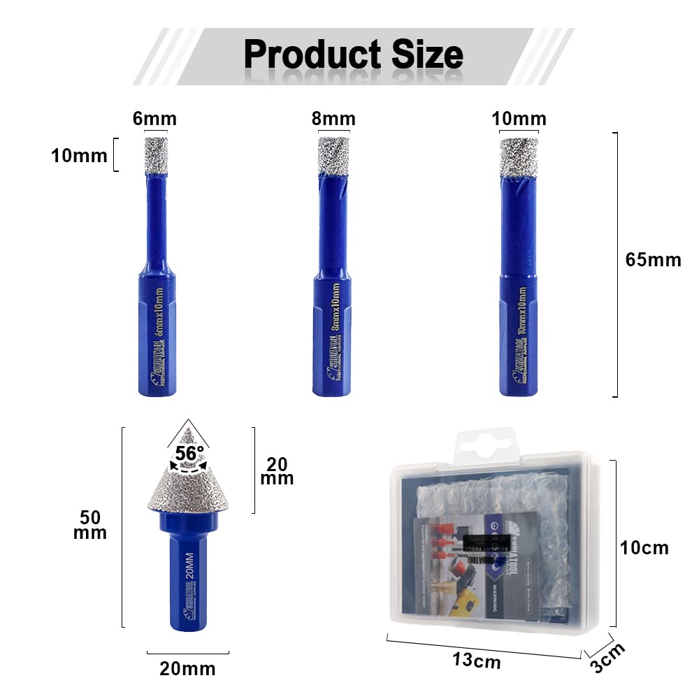 SHDIATOOL Diamond Drill Bits Tile, Porcelain Core Hole Saws for Ceramic Marble and Mortar Raking Bit 7.2MMx 74MM Mortar Router