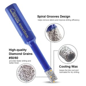 SHDIATOOL Diamond Drill Bits Tile, Porcelain Core Hole Saws for Ceramic Marble and Mortar Raking Bit 7.2MMx 74MM Mortar Router