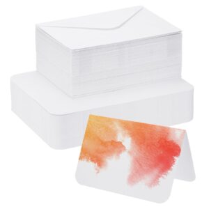 patikil 100 sets pure cotton watercolor cards 140lb/300 gsm postcards with envelopes for art painting creative thank notes, 4x6 inch foldable size