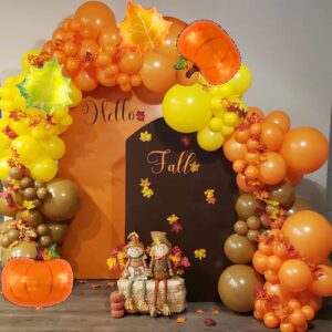 orange balloons garland arch kit-140pcs orange yellow coffee brown balloons for little pumpkin baby shower thanksgiving friendsgiving halloween boho autumn party decorations