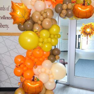 Orange Balloons Garland Arch Kit-140pcs Orange Yellow Coffee Brown Balloons for Little Pumpkin Baby Shower Thanksgiving Friendsgiving Halloween Boho Autumn Party Decorations