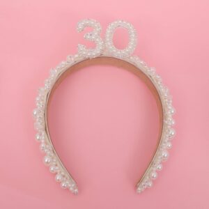 rsoliet 30th birthday pearl jewel embellished headband - 30th birthday outfit for women,rhinestone headband with peals for 30th birthday decorations