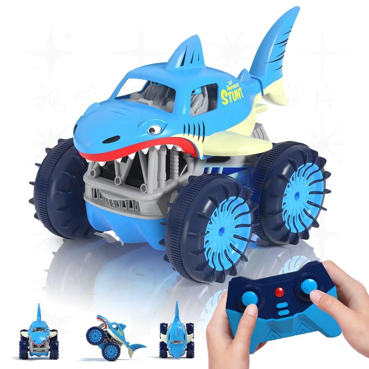 zingzoom Amphibious Remote Control Car, Fast Direct Charging RC Cars 360° Flip Waterproof Monster Trucks 2.4Ghz 15KM/H 4WD All Terrain RC Race Car Toy Xmas Gift for Boys and Girls Aged 3-12