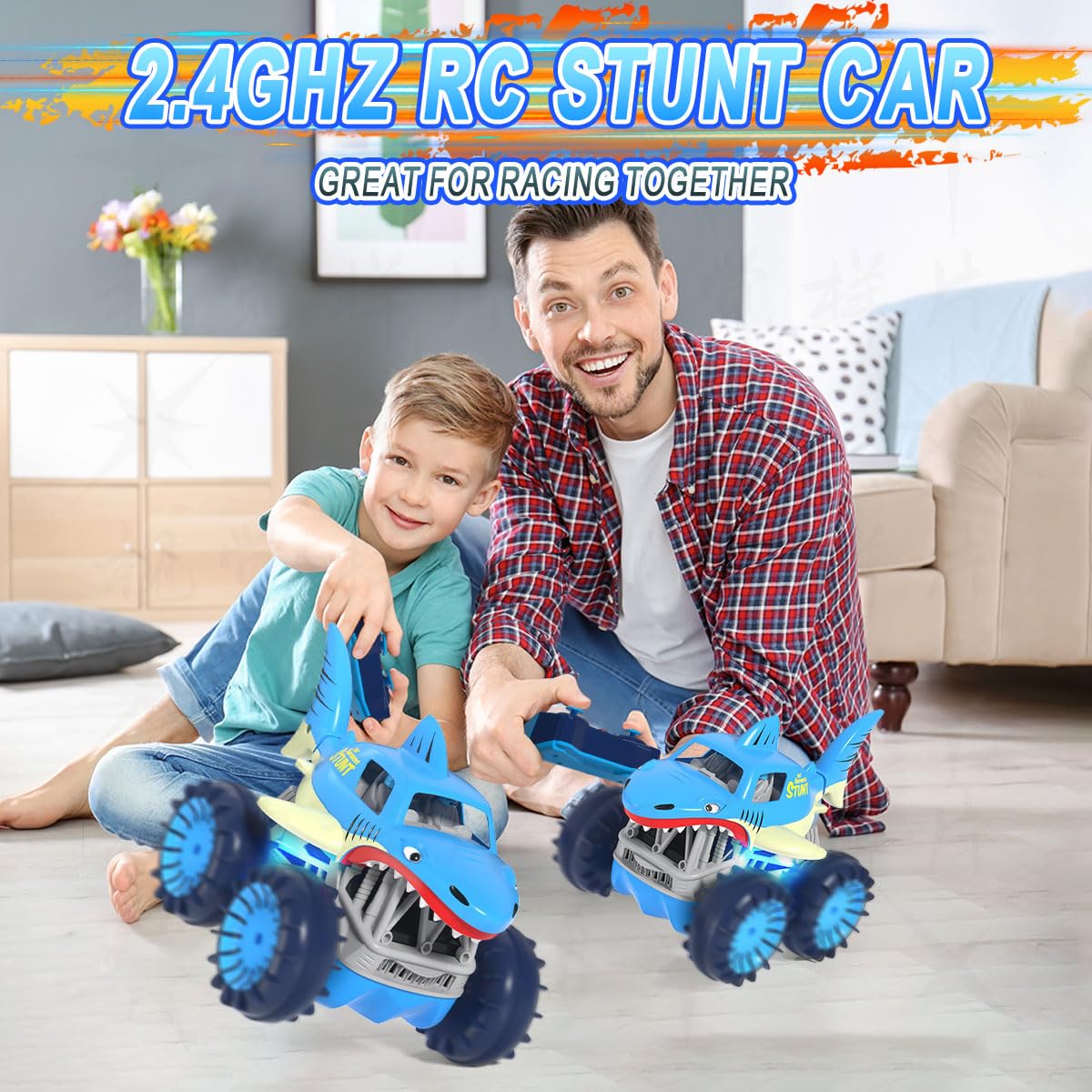 zingzoom Amphibious Remote Control Car, Fast Direct Charging RC Cars 360° Flip Waterproof Monster Trucks 2.4Ghz 15KM/H 4WD All Terrain RC Race Car Toy Xmas Gift for Boys and Girls Aged 3-12