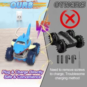 zingzoom Amphibious Remote Control Car, Fast Direct Charging RC Cars 360° Flip Waterproof Monster Trucks 2.4Ghz 15KM/H 4WD All Terrain RC Race Car Toy Xmas Gift for Boys and Girls Aged 3-12