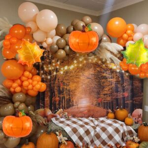 Fall Balloon Garland Arch Kit -Fall Birthday Party Baby Shower Decorations-133pcs Orange Brown Nude Balloons with Maple Leaves and Pumpkin for Little Pumpkin Fall Autumn Party Supplies