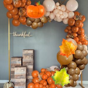 Fall Balloon Garland Arch Kit -Fall Birthday Party Baby Shower Decorations-133pcs Orange Brown Nude Balloons with Maple Leaves and Pumpkin for Little Pumpkin Fall Autumn Party Supplies