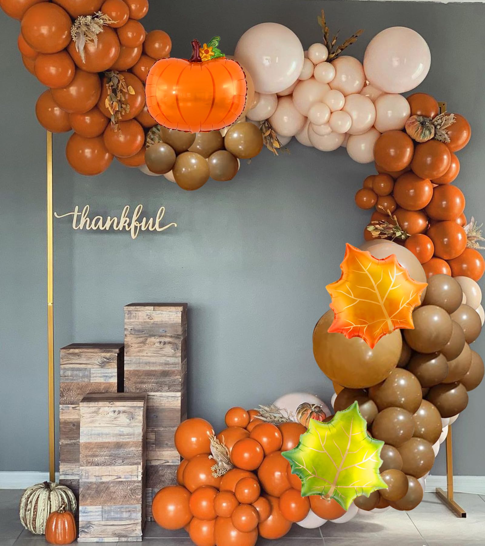 Fall Balloon Garland Arch Kit -Fall Birthday Party Baby Shower Decorations-133pcs Orange Brown Nude Balloons with Maple Leaves and Pumpkin for Little Pumpkin Fall Autumn Party Supplies