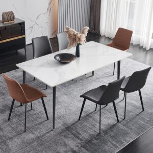 wisfor sintered stone dining table: 47.2x27.5 inch white kitchen table with metal legs for dining room - 6-seat restaurant table (no chairs)