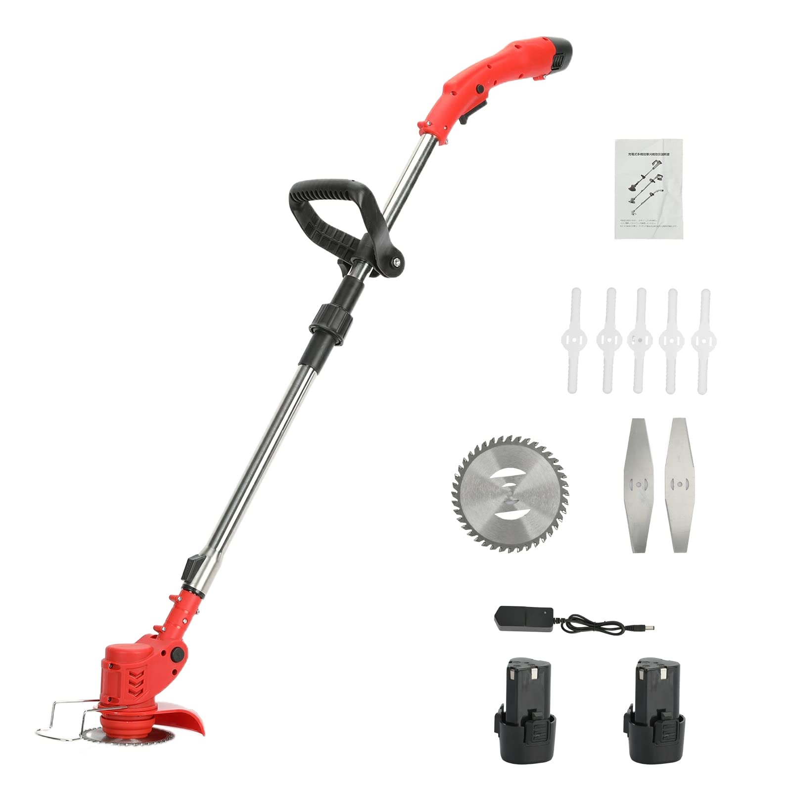 Grass Trimmer,Weed Wacker Dual Rechargeable Battery Operated, Adjustable Telescopic Rod Cordless Grass Trimmer, Anti Slip Handle Electric Grass Trimmer for Cleaning Rank Grass