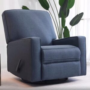 harkawon swivel rocker recliner chair, glider rocker recliner, rocking chair nursery, fabric chair with high back, deep seat, for living room, bedroom, blue