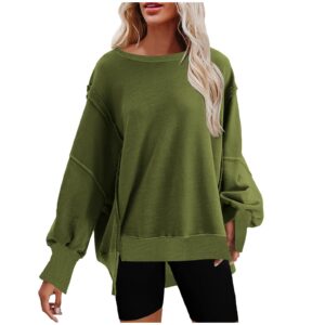 smidow prime deals day womens oversized crewneck sweatshirts hoodies fall 2023 fashion warm y2k clothes casual slit sloucthy pullover tops oversized crewneck sweatshirt army green