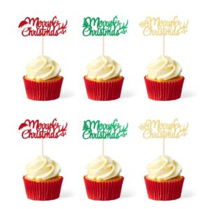 gexolenu 36 pcs merry christmas cupcake toppers, double-sided glitter mix christmas tree hat gift cupcake picks for celebrating christmas theme new year xmas holiday party cake decoration supply