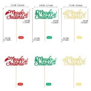 Gexolenu 36 Pcs Merry Christmas Cupcake Toppers, Double-Sided Glitter Mix Christmas Tree Hat Gift Cupcake Picks For Celebrating Christmas Theme New Year Xmas Holiday Party Cake Decoration Supply