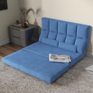 HOMCOM Convertible Floor Sofa Chair, Folding Couch Bed, Guest Chaise Lounge with 2 Pillows, Adjustable Backrest and Headrest, 51.25" L, Blue