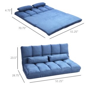 HOMCOM Convertible Floor Sofa Chair, Folding Couch Bed, Guest Chaise Lounge with 2 Pillows, Adjustable Backrest and Headrest, 51.25" L, Blue