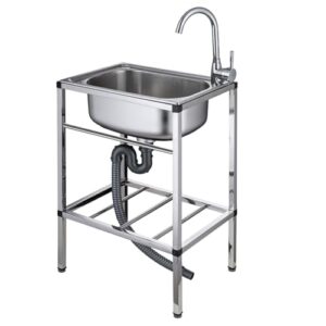 commercial kitchen sink, outdoor garden sink with faucet and storage shelf, free standing stainless steel washing hand basin for restaurant, bar, camping (size : 52x38cm(20x15inch))