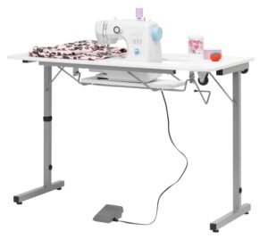 rollaway ii compact portable folding sewing table, silver/white