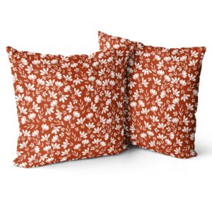 snycler spring flower pillow covers 18x18 set of 2 rustic cute small floral red cream decorative throw pillows outdoor pillowcase farmhouse velvet cushion case decor for home sofa couch bed