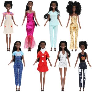 ONEST 5 Sets 11.5 Inch African American Dolls Include 5 Pieces Black Girl Dolls, 8 Pieces Handmade Doll Clothes, 5 Pairs of Doll Shoes