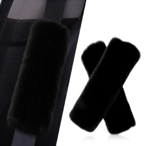 qodolsi pack-2 car seat belt pads, fluffy shoulder pads, self-adhesive auto protective pads, soft faux rabbit plush pads, backpack strap cover, universal for most cars, trucks, suvs (black)