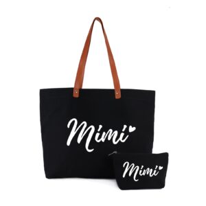 lamyba mothers day gifts for mimi, mini gifts, gifts for mimi grandma, mimi birthday gifts, mimi tote bag with zipper, black