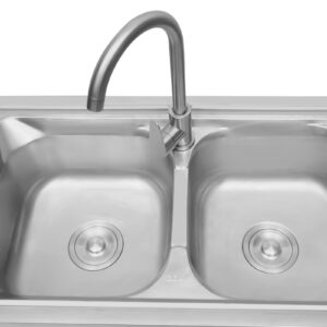 3 Tiers Standing Commercial Kitchen Sink Set, Stainless Steel Double Bowl Kitchen Sinks with Faucet and Drain Pipe, Utility Restaurant Kitchen Sink Garage Sink 47.2" x 17.5" x 31.5"