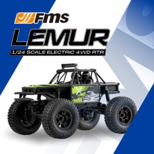 MQ & KUN FMS FCX24 1/24 Lemur RTR, 4x4 Brushed RC Buggy 8KPH+ RC Monster Baja Truck All-Terrain Off-Road RC Rock Crawler for Adults Included LED Headlight, Battery, 2.4Ghz Remote Control(Green)